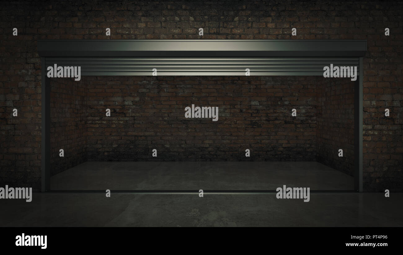 Empty open door self storage unit . 3d rendering Stock Photo - Alamy