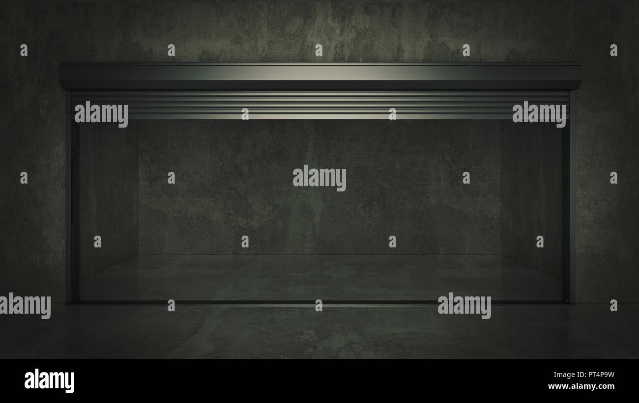 Empty open door self storage unit . 3d rendering Stock Photo - Alamy