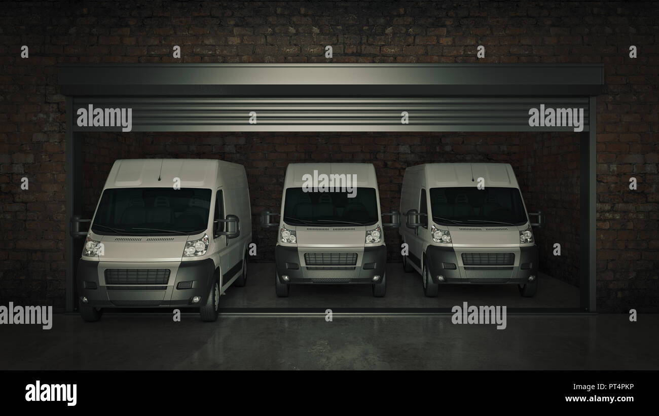 Garage with Opened Roller Door. 3D Rendering Stock Photo - Alamy
