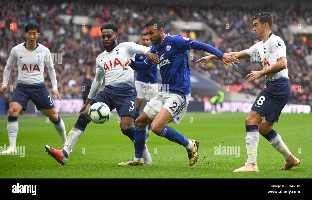 Cardiff City's Victor Camarasa battles for the ball with Tottenham ...