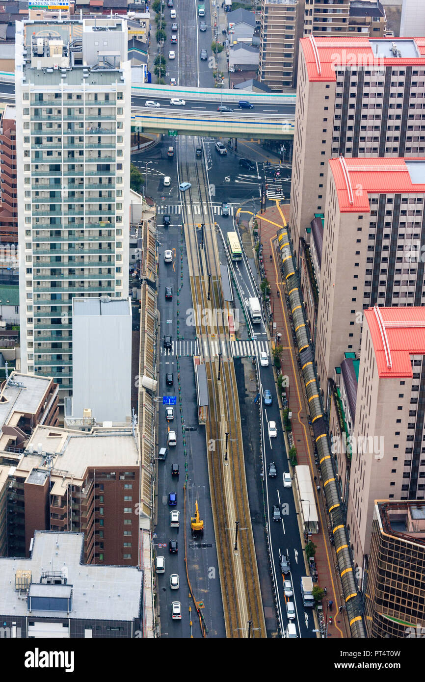 Aerial view of Osaka City from the 300 meter high Abstract Harkus ...