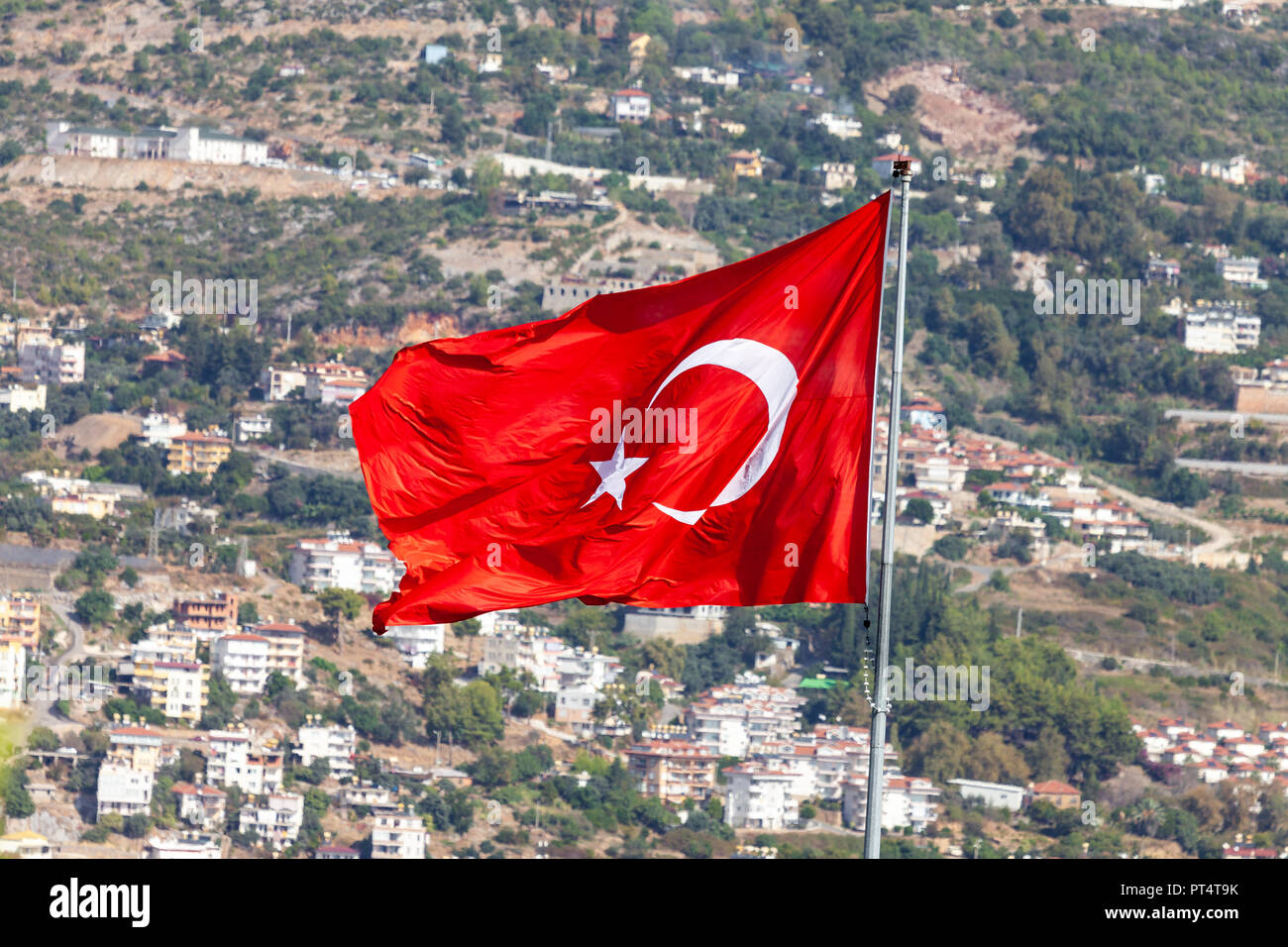 Turkish flag in front of the city of Antalya Stock Photo - Alamy
