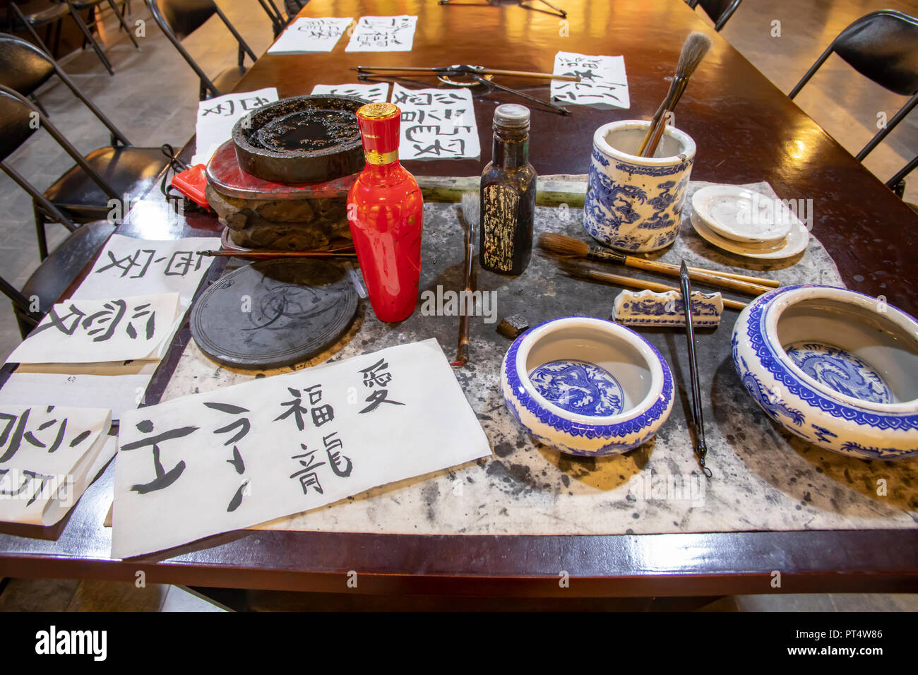 Tools and supplies used in learning traditional Chinese character ...