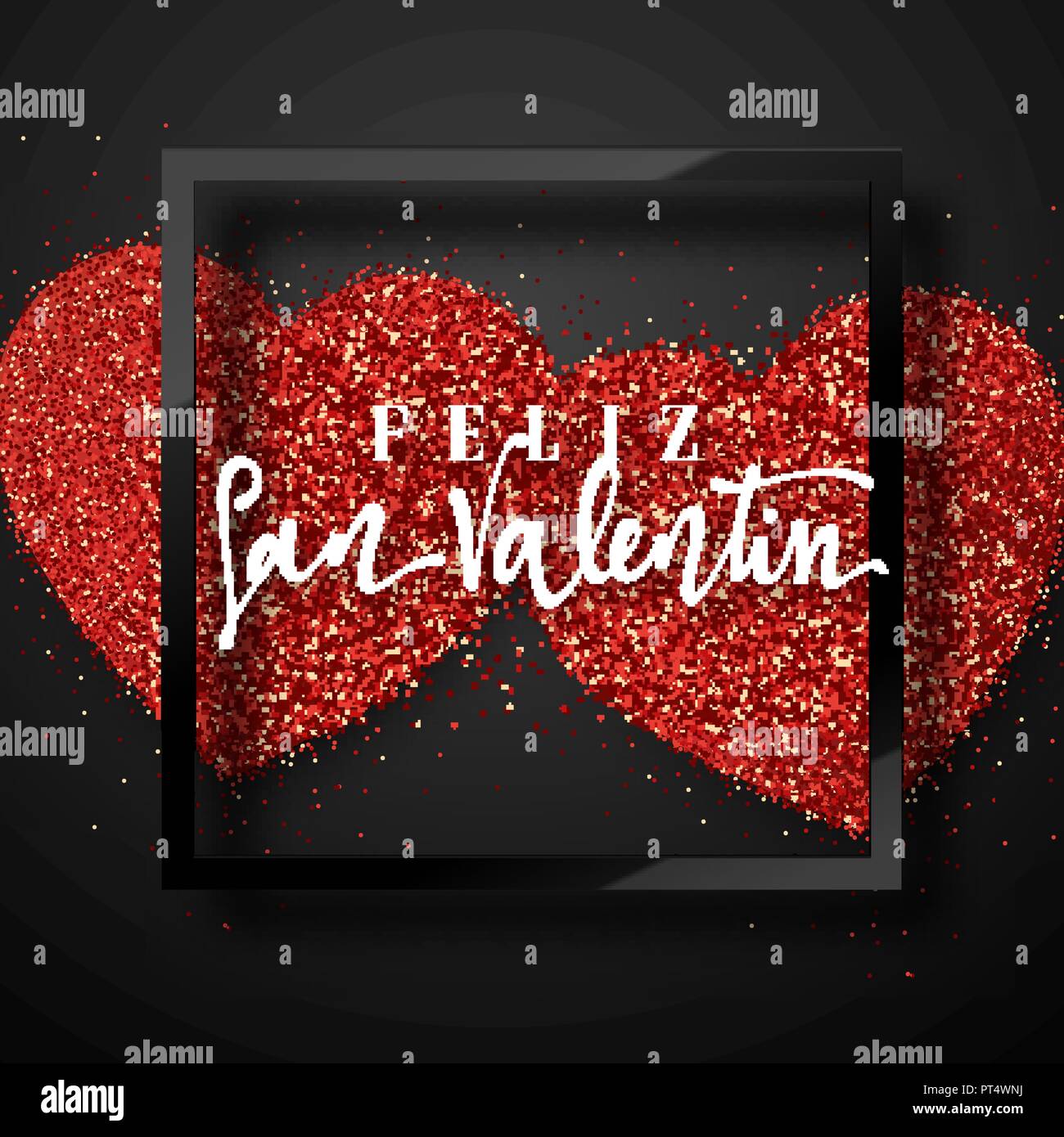 Feliz San Valentin. Greeting card on red bright heart background ...