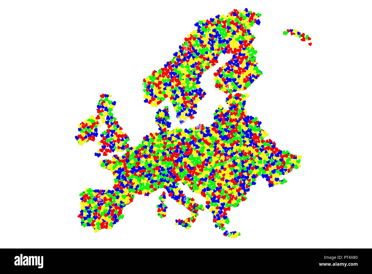 A collage of a map of europe made of thousands of clorful hearts Stock ...