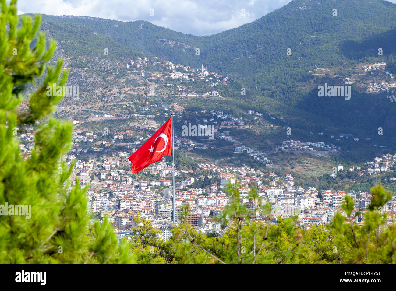 Turkish flag in front of the city of Antalya Stock Photo - Alamy