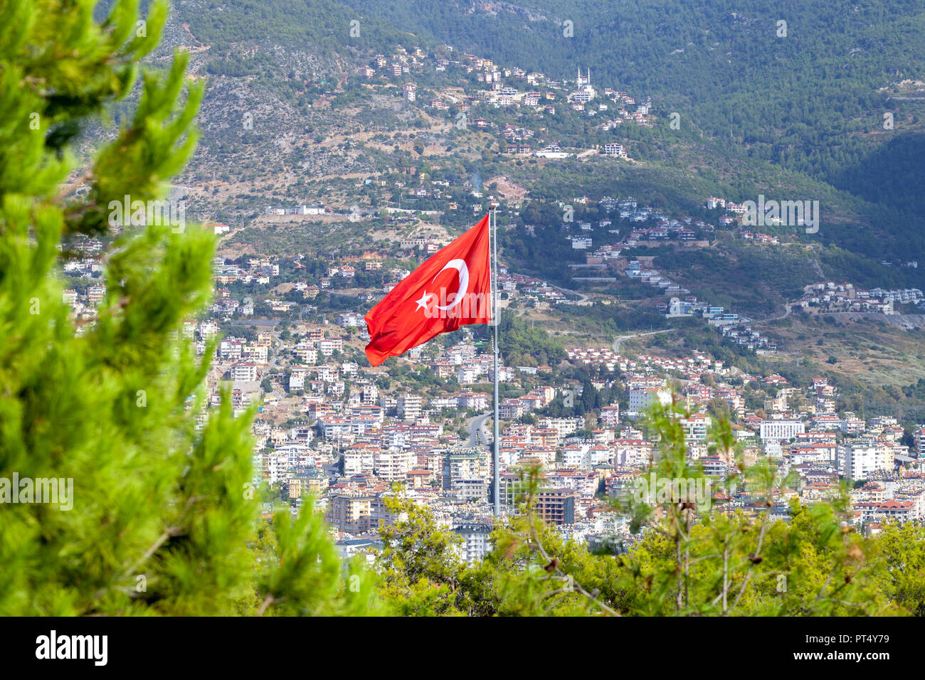 Turkish flag in front of the city of Antalya Stock Photo - Alamy