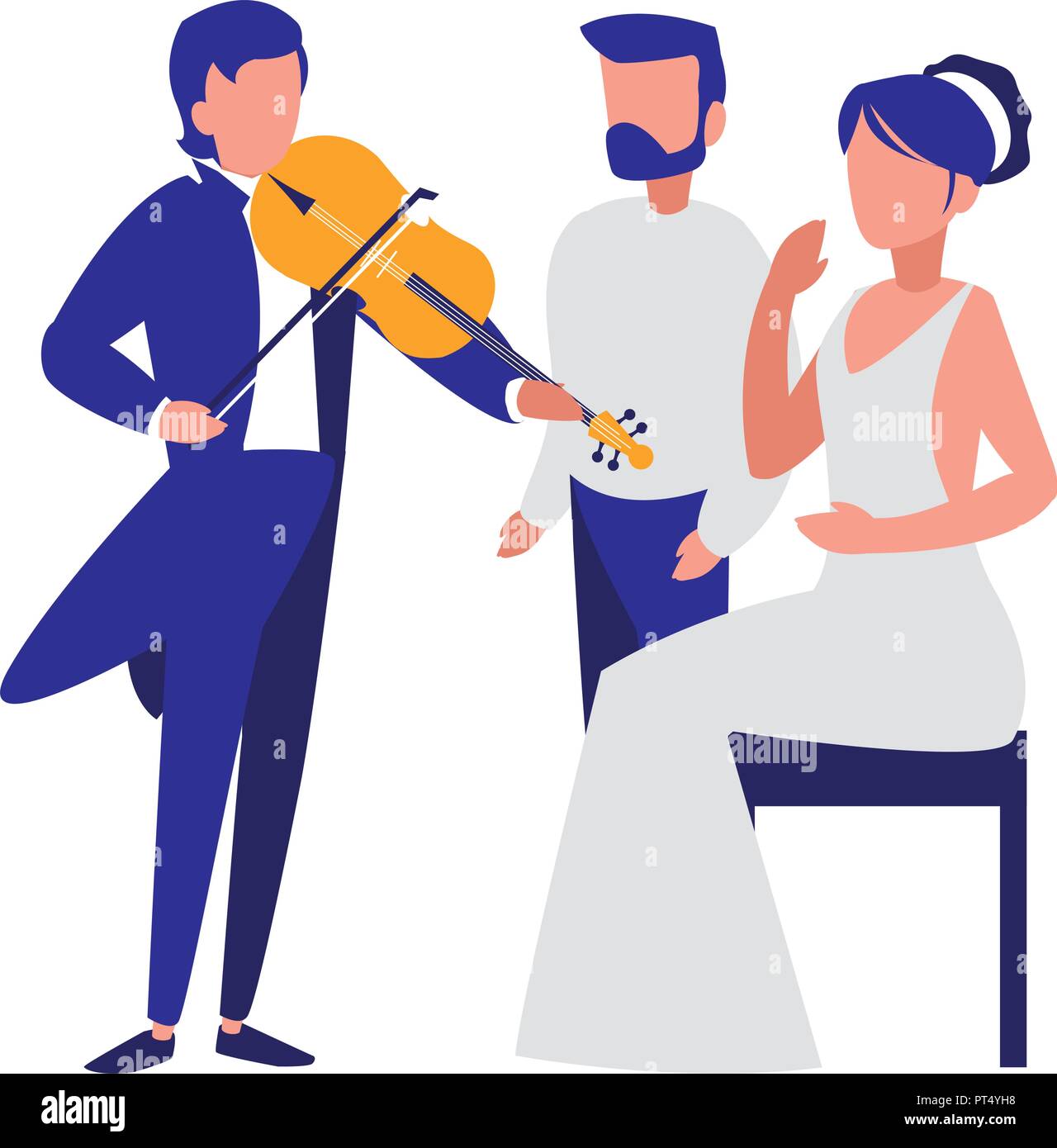 symphony orchestra design with musician playing violin for a couple ...