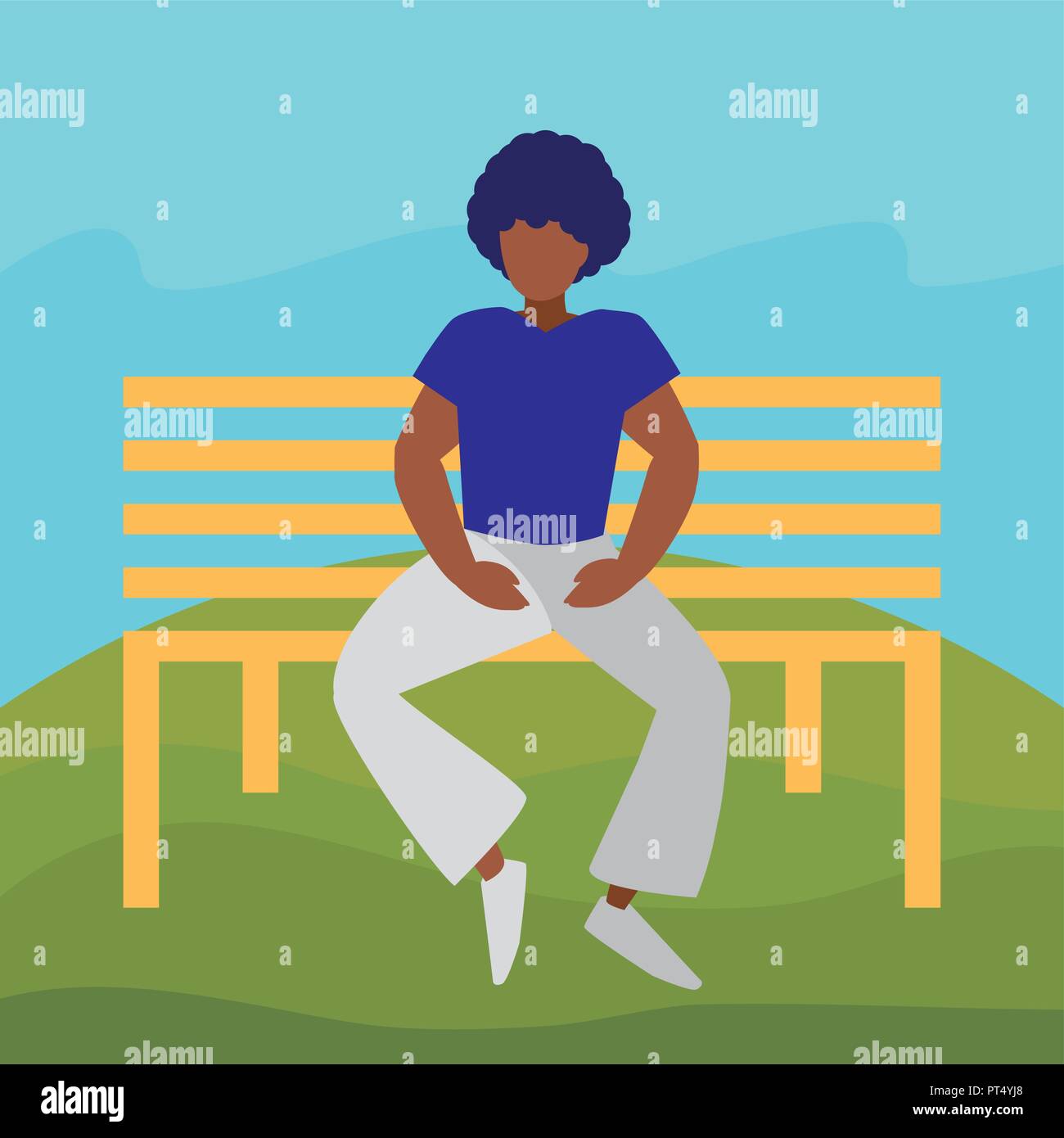man sitting on a bench over landscape background, vector illustration ...