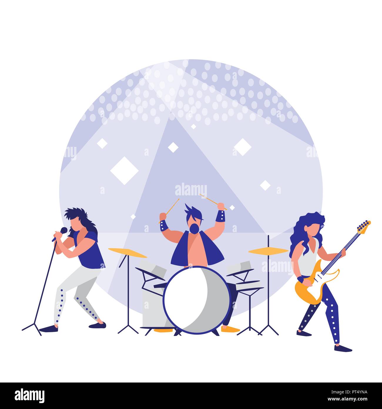 Rock band design with musician playing instruments and singing over ...
