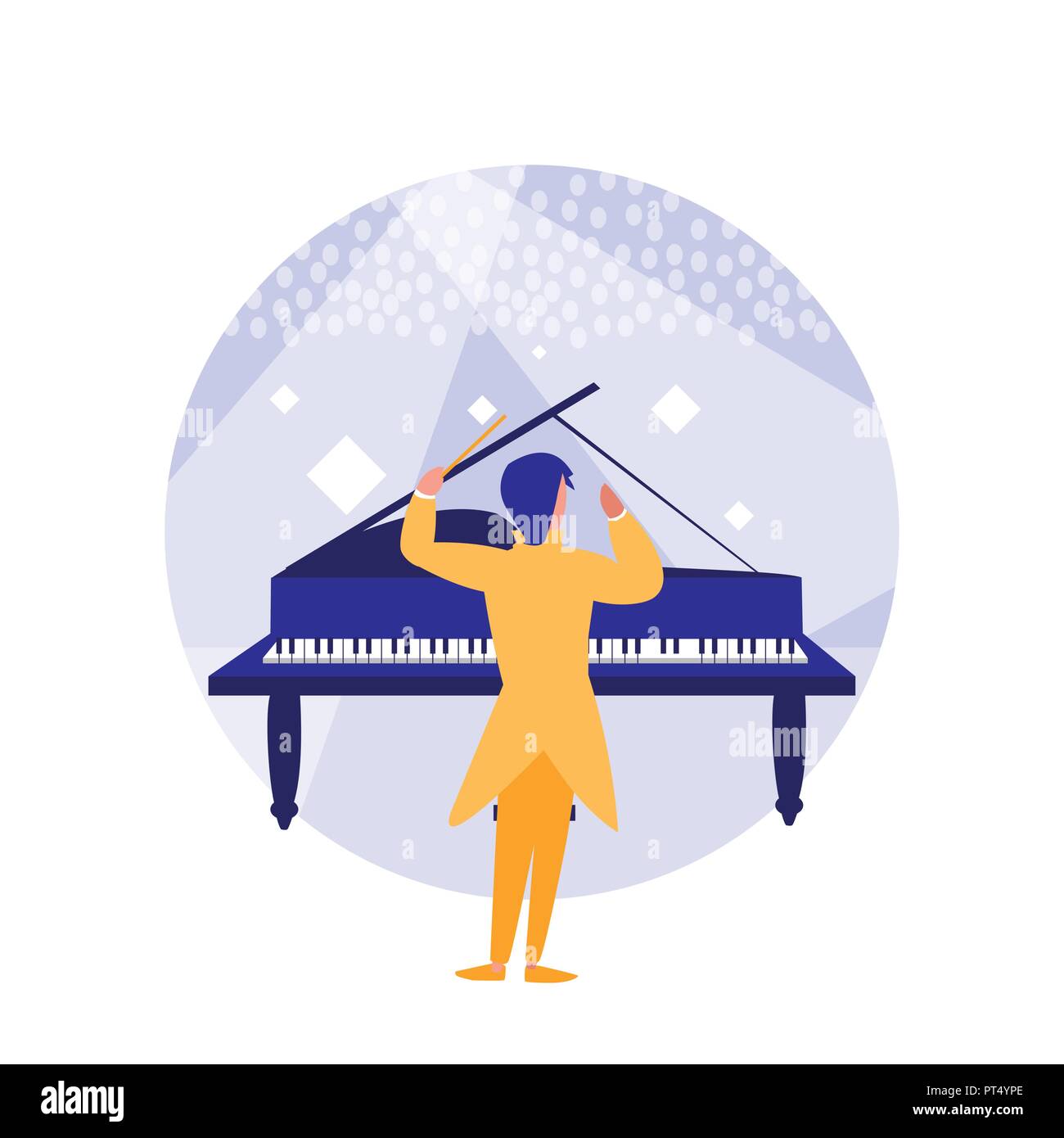 symphony orchestra design with director and grand piano over white ...