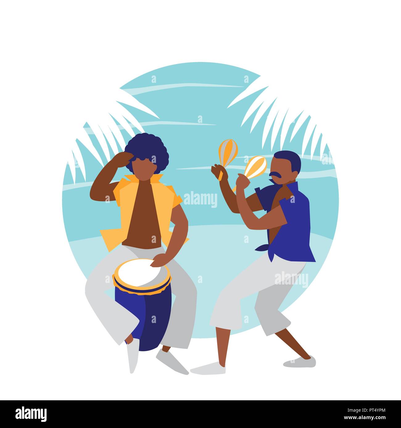 tropical band design with musician playing congas and maracas over ...