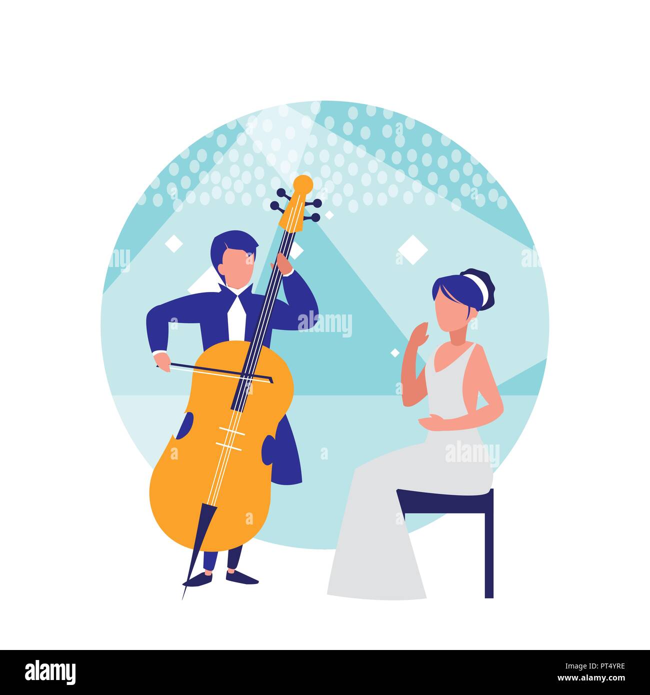 symphony orchestra design with musician playing cello for a woman over ...