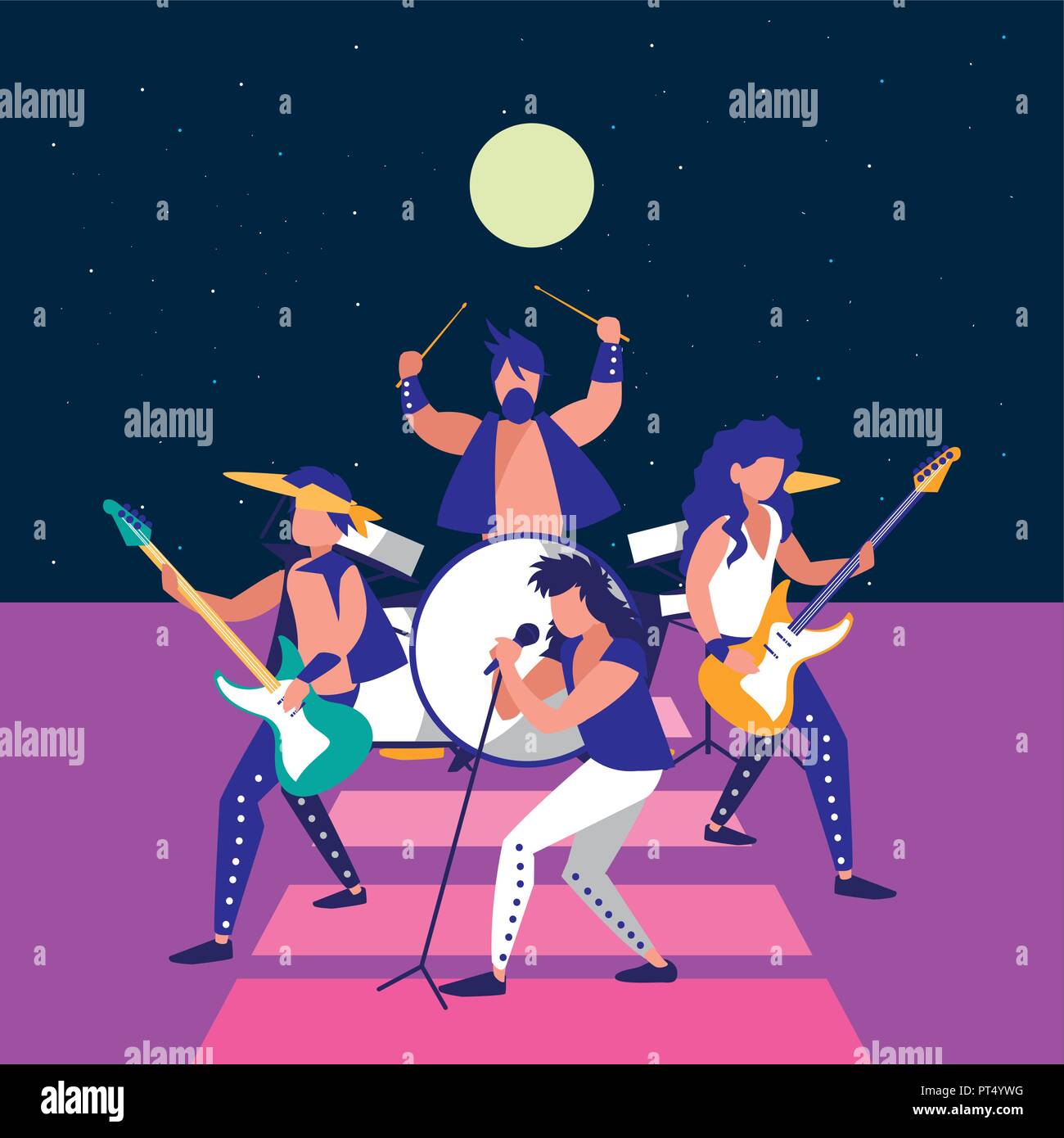 rock band icon over purple background, colorful design. vector ...