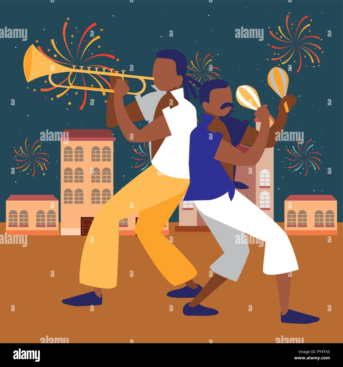 tropical band design with musician playing instruments, colorful design ...