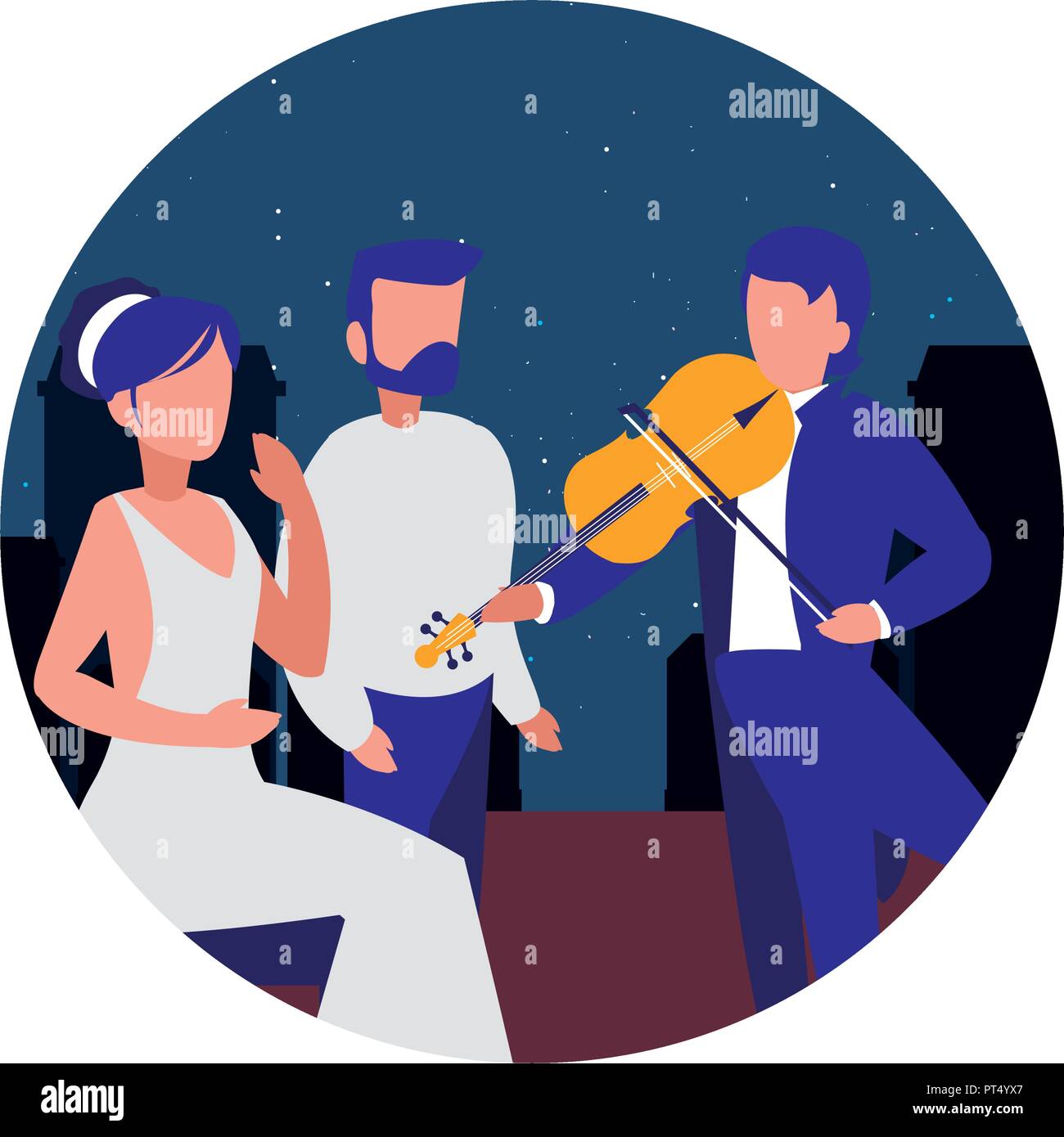 symphony orchestra design with musician playing violin for a woman over ...