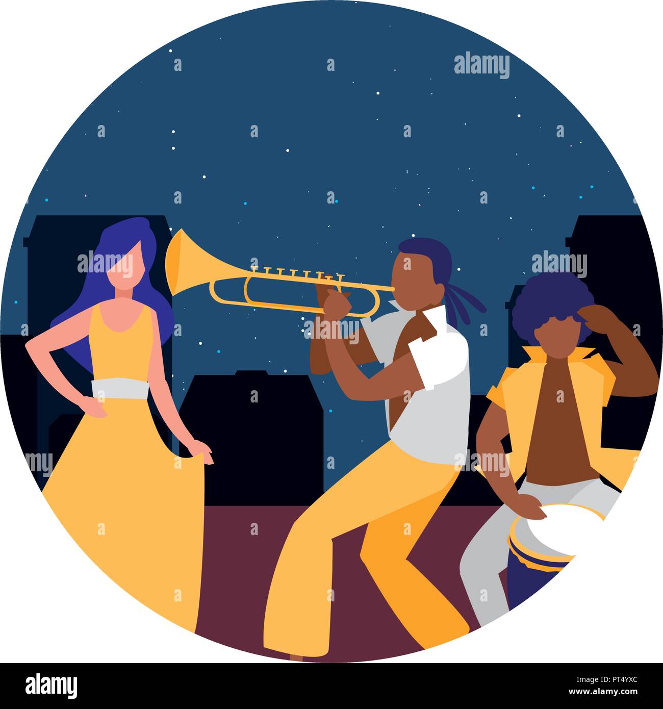 tropical band design with musician playing instruments, colorful design ...