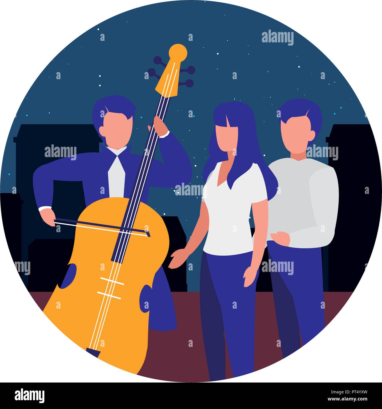 symphony orchestra design with musician playing cello for a couple over ...