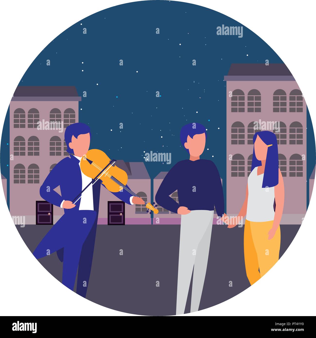 symphony orchestra design with musician playing a violing for a couple ...