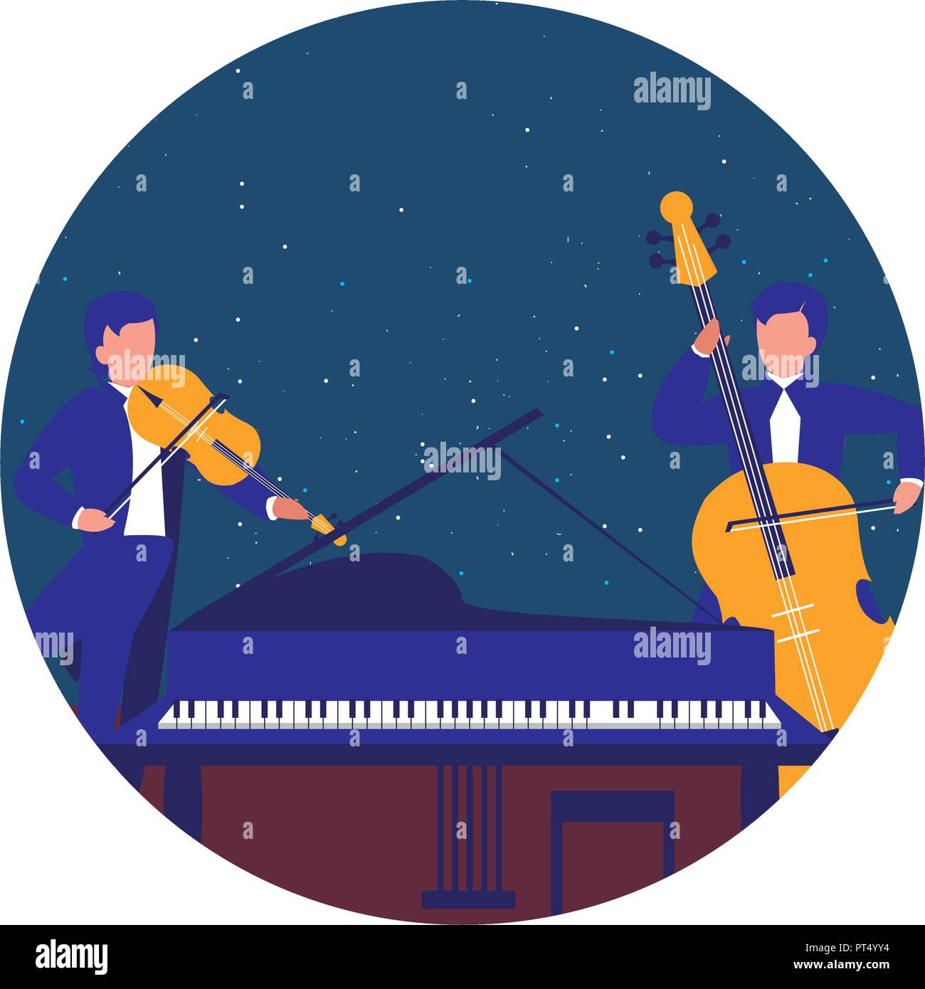 symphony orchestra design with musicians playing violin and chello over ...