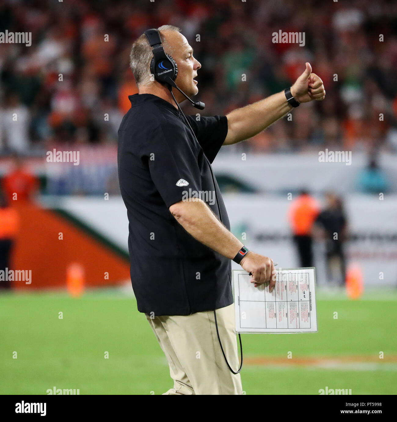 Miami Gardens, Florida, USA. 06th Oct, 2018. Miami Hurricanes head ...