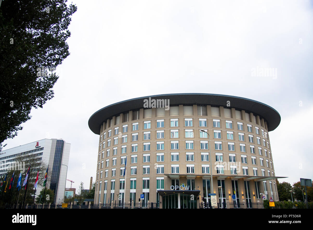 headquarters of OPCW in Den Haag and , to the left Marriot hotel ...