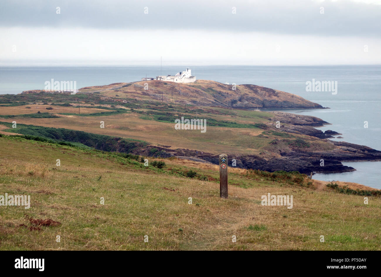 Wooden Marker Post to Point Lynas Lighthouse on the Isle of Anglesey ...