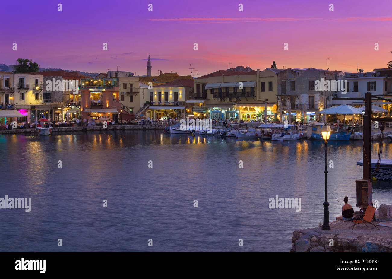 Rethymno city at Crete island in Greece. The old venetian harbor Stock ...
