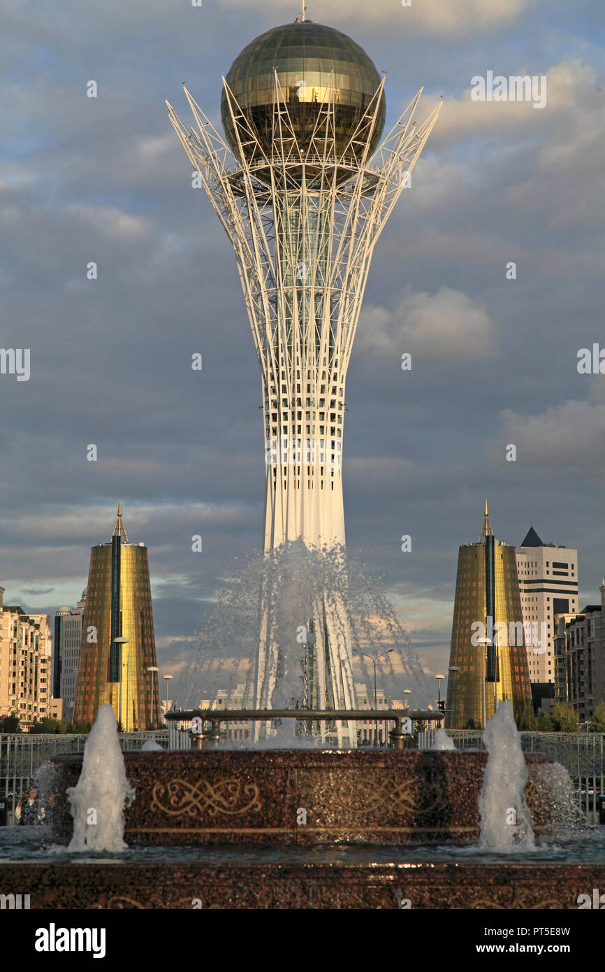 Kazakhstan; Astana, Bayterek Monument, fountain Stock Photo - Alamy