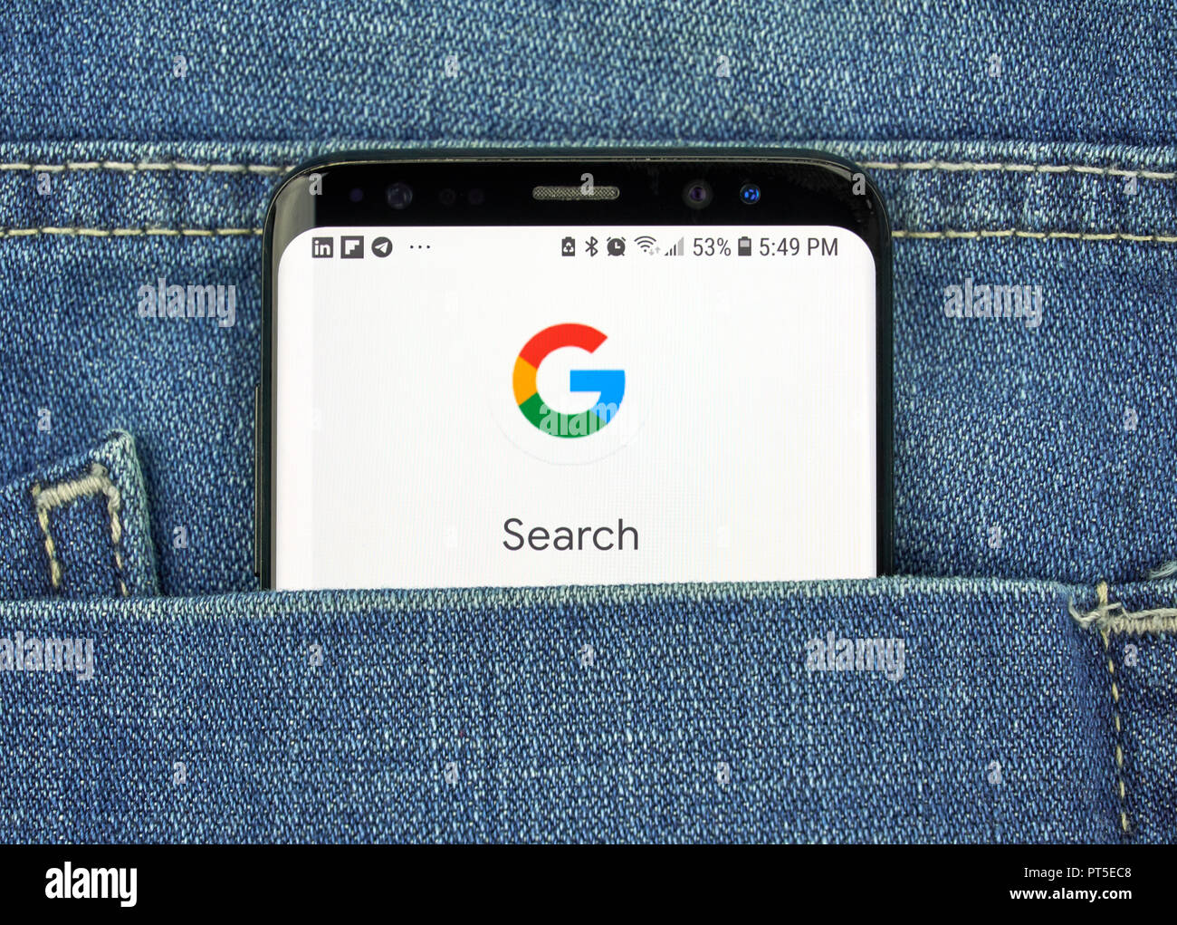 MONTREAL, CANADA - OCTOBER 4, 2018: Google Search on s8 screen. Google ...