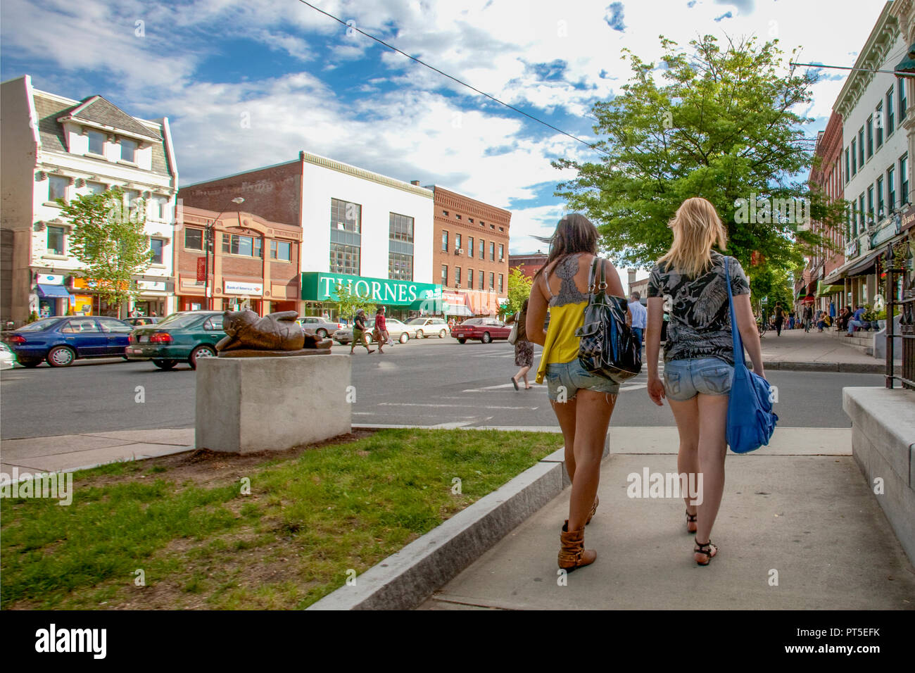 Two students walking on Main Street in Northampton, MA Stock Photo - Alamy