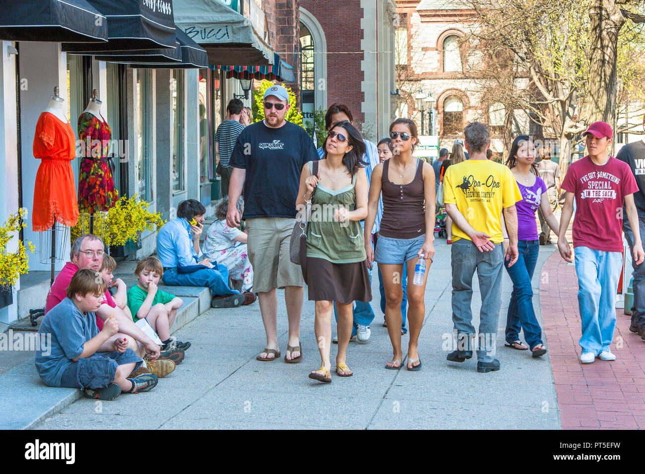 People walking along Main Street in Northampton, MA Stock Photo - Alamy