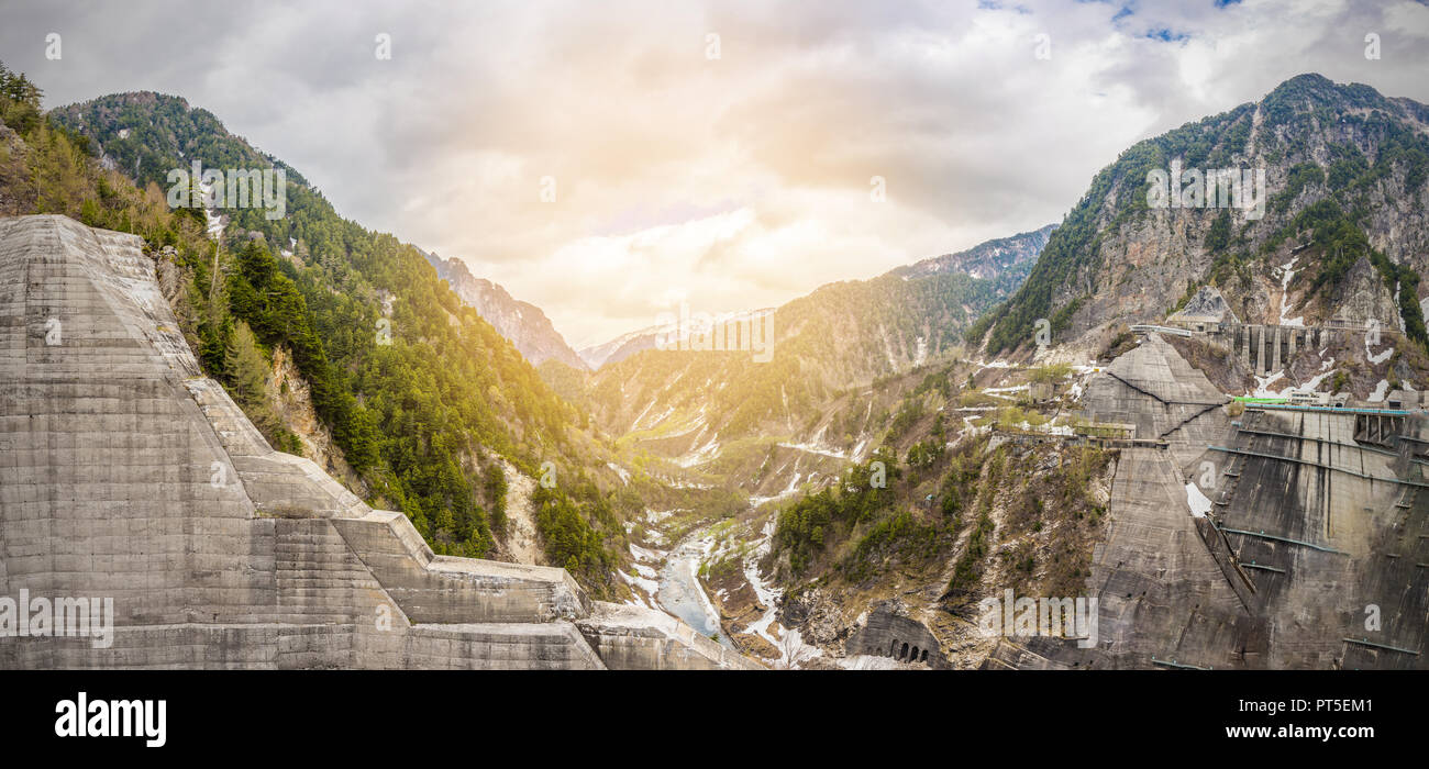 Panorama Beautiful scenery of Kurobe Dam on a brisk, with colorful ...