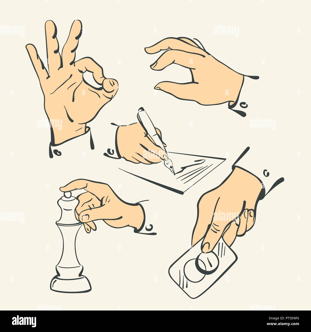 Hand finger collection - retro style illustration vector Stock Vector ...