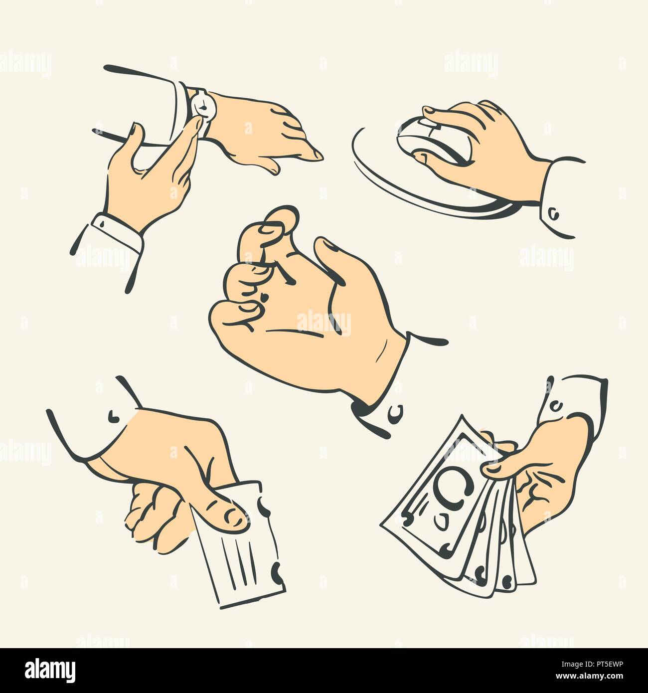 Hand finger collection - retro style illustration vector Stock Vector ...