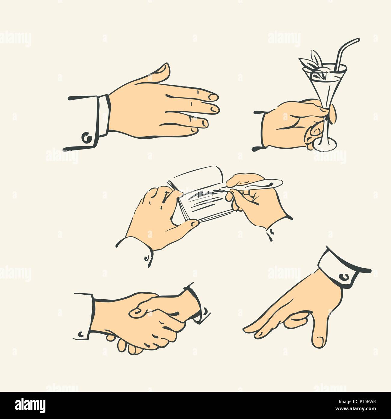 Hand finger collection - retro style illustration vector Stock Vector ...