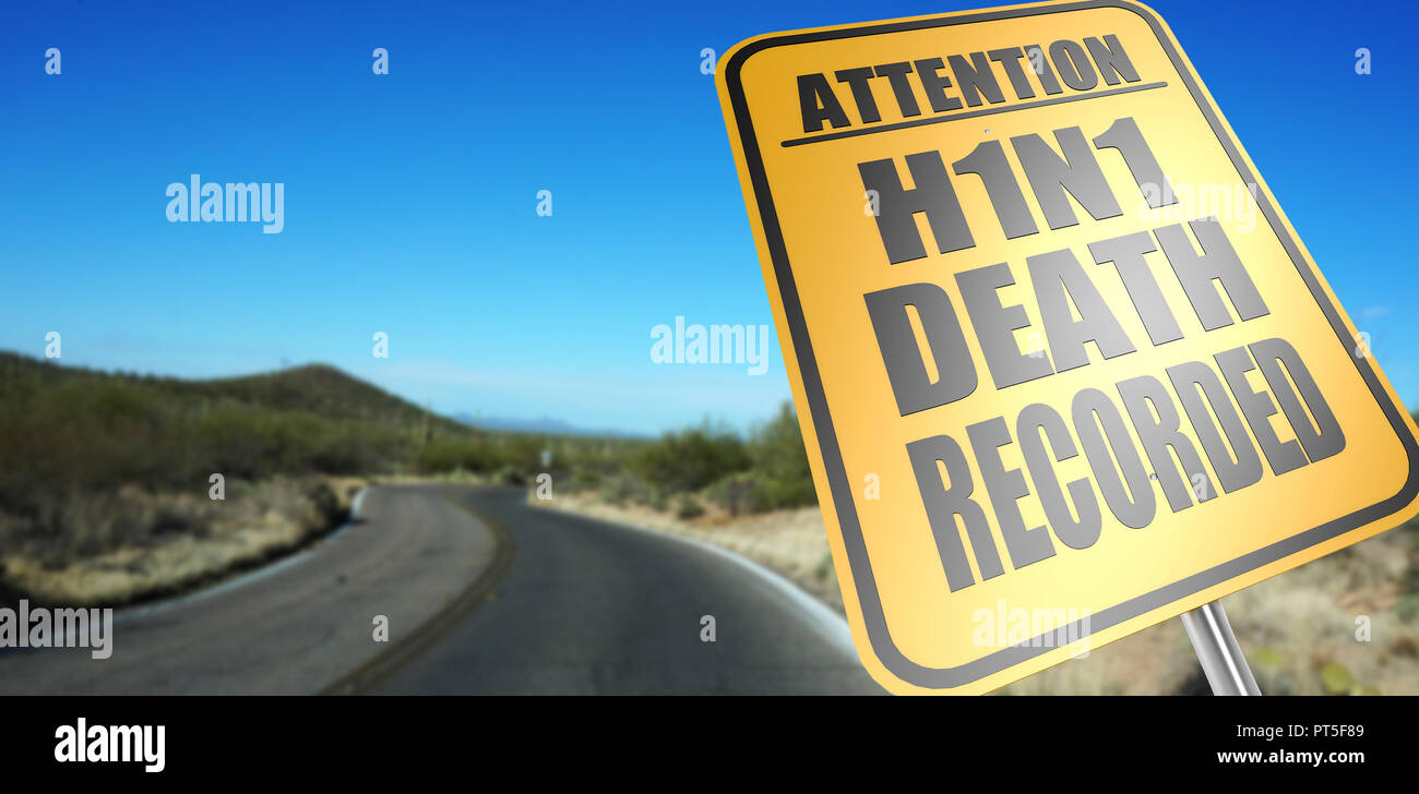 H1N1 death recorded road sign on a sky background and dessert road ...