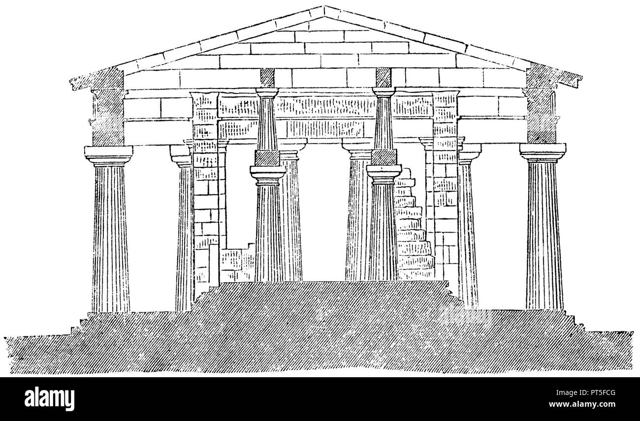 Temple of Poseidon to Paestum. cross-section, anonym 1870 Stock Photo ...