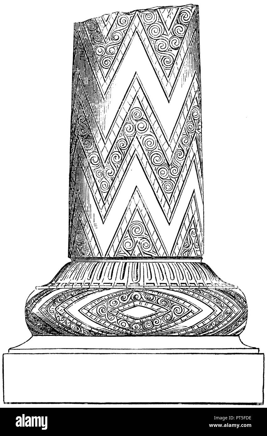 Restored pillar from the treasure house to Mykenae, anonym 1870 Stock ...