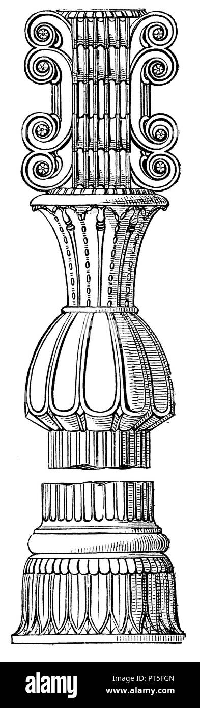 Column with volute capitell of Persepolis, anonym 1896 Stock Photo - Alamy