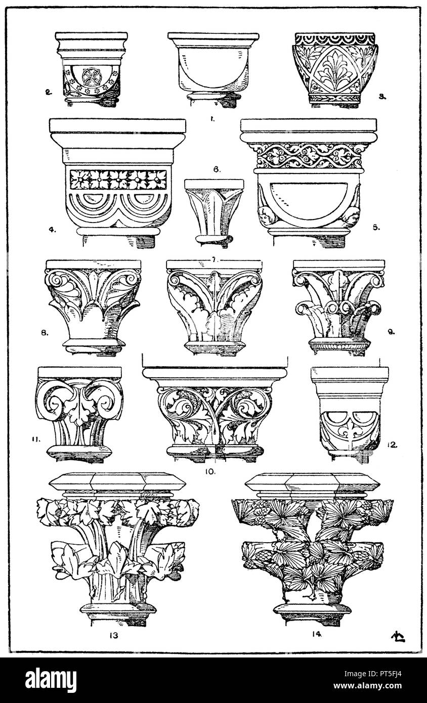 Column Capitals: 1. Romanesque dice capital from St. Gereon in Cologne ...