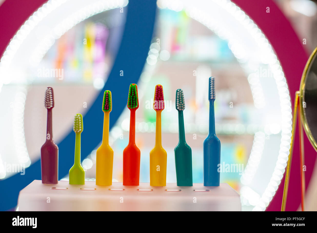Colorful toothbrushes. Taking care of teeth, dental concept Stock Photo ...