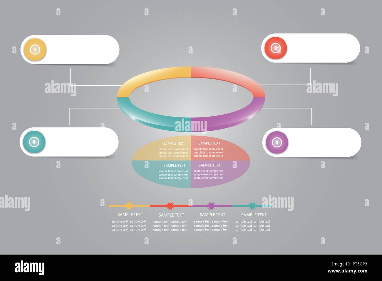 Infographic of colorful ellipse divided into 4 parts showing process ...