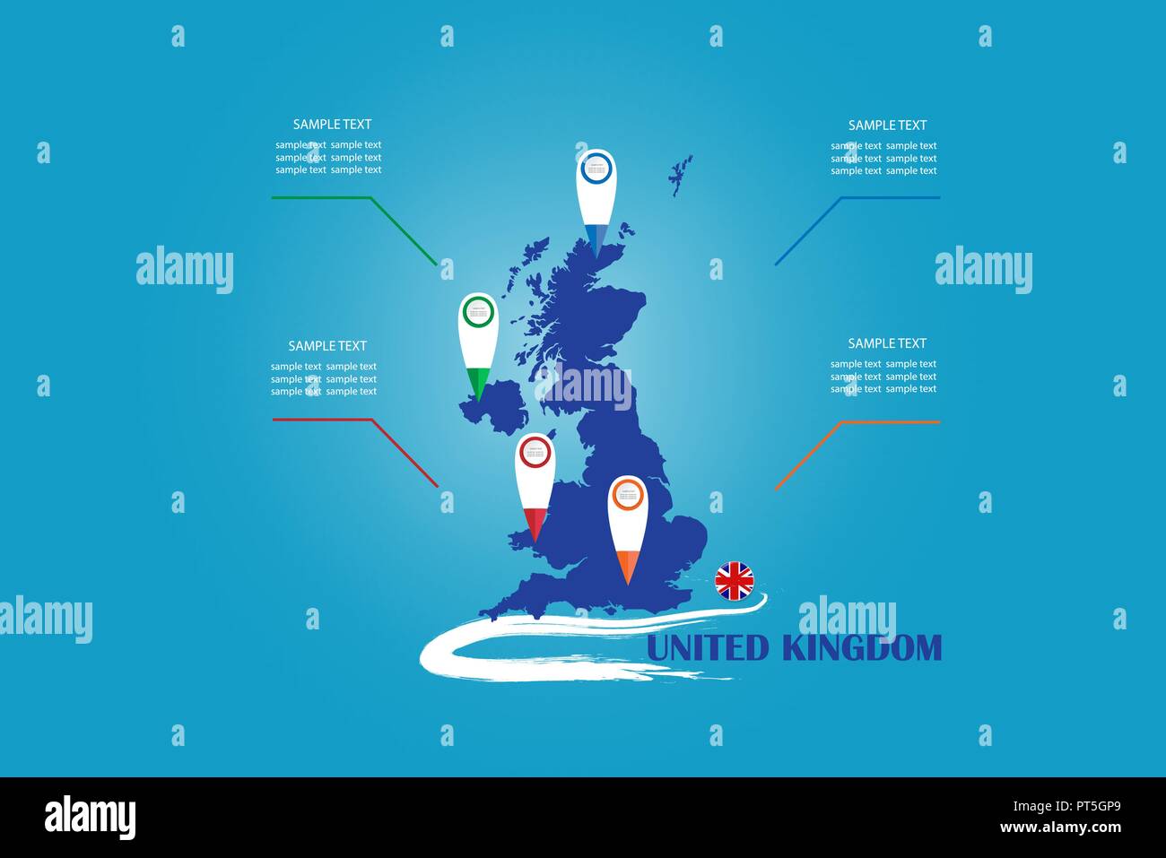 Infographic of the blind map and circle flag of United Kingdom with ...