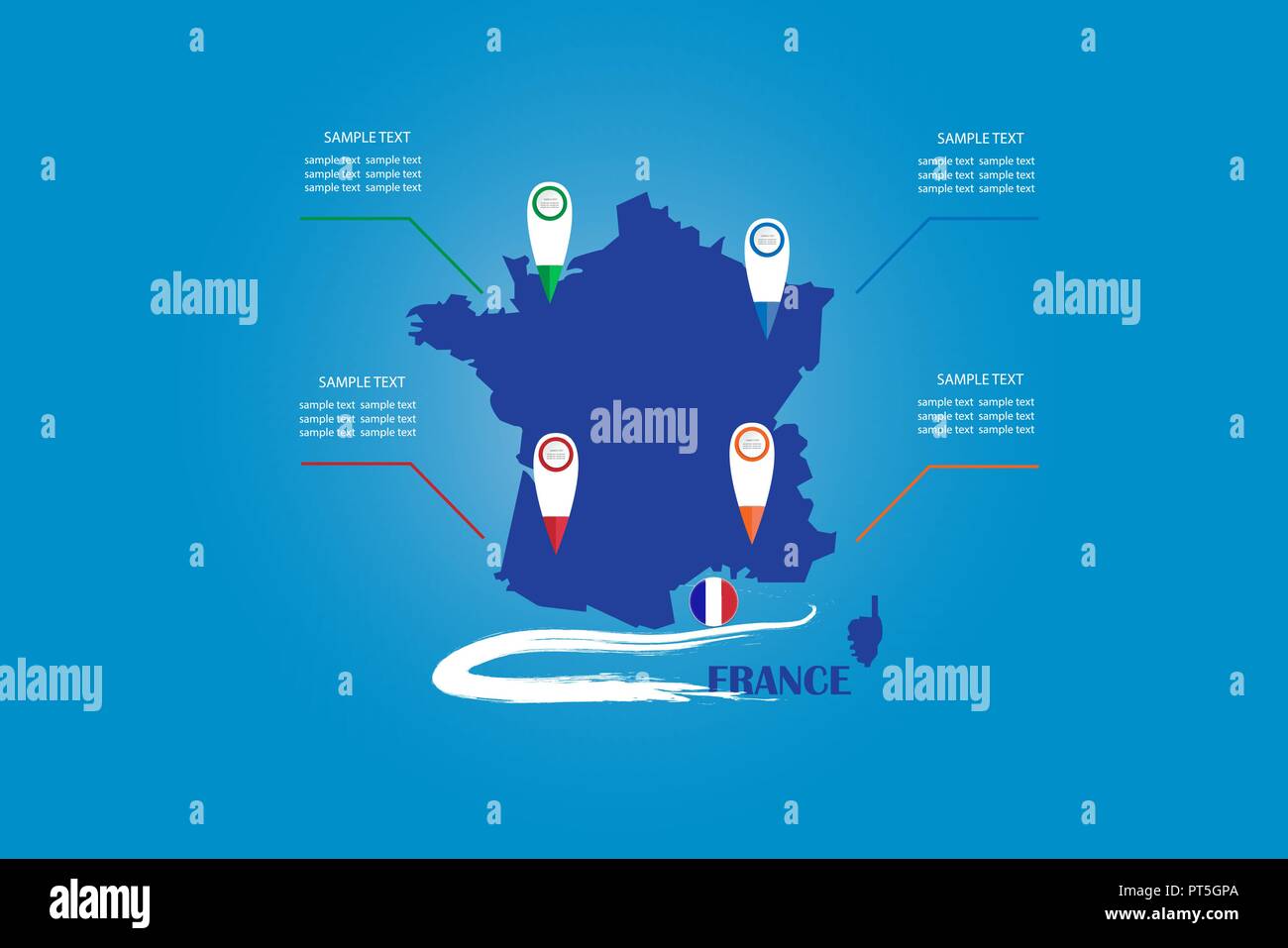 Infographic of the blind map and circle flag of France with labels and ...