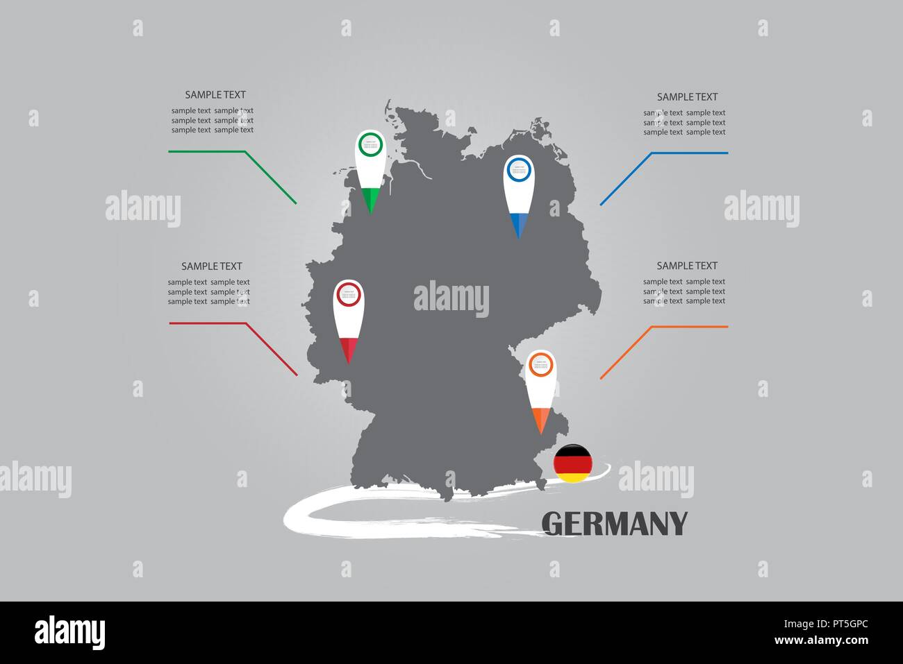 Infographic of the blind map and circle flag of Germany with labels and ...