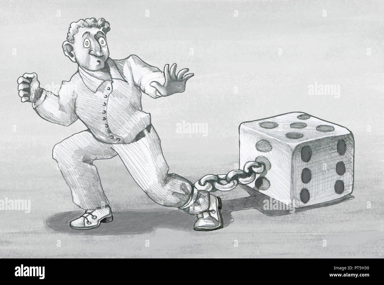 chained man to die tries to escape allegory pencil illustration Stock ...