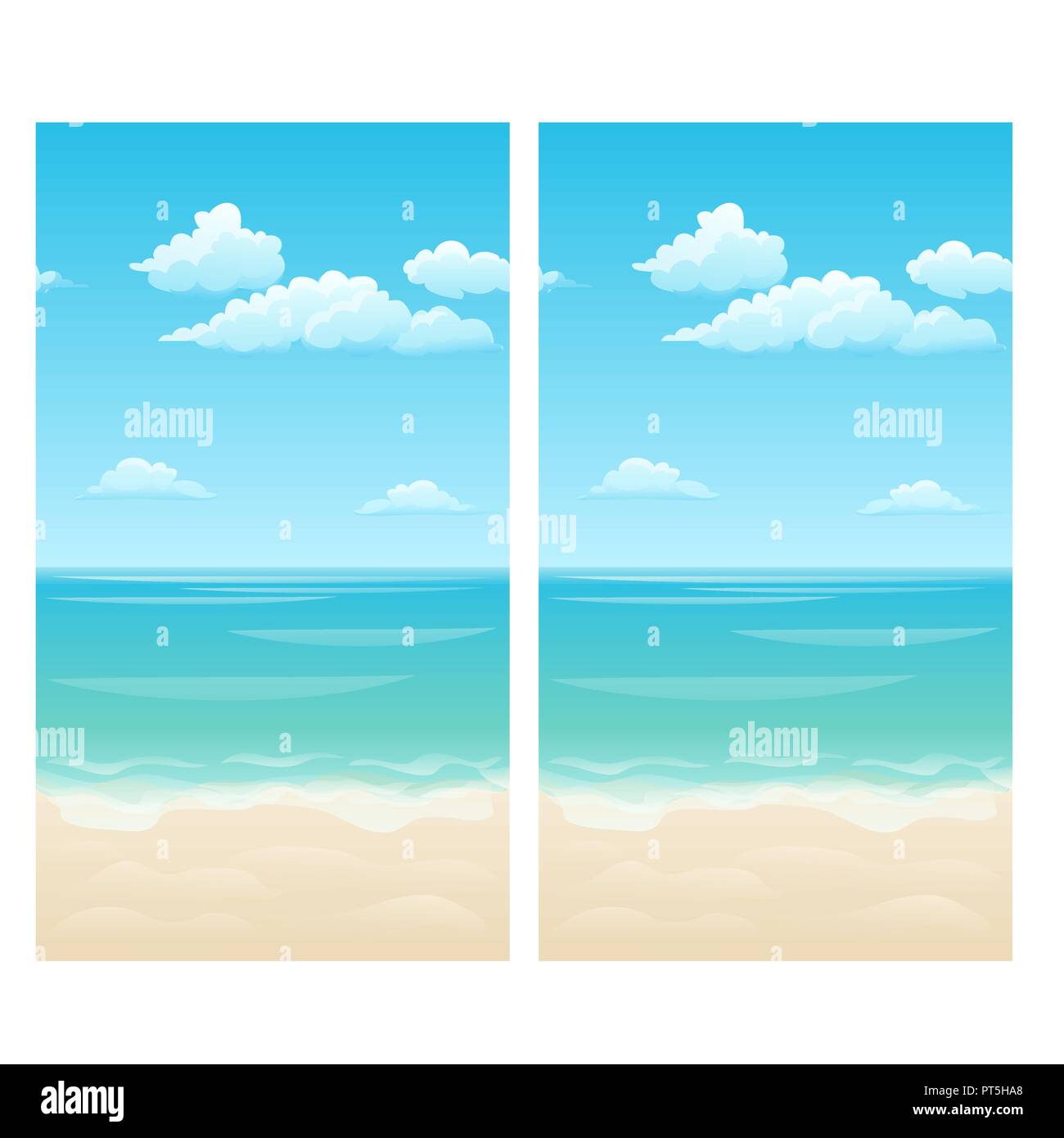 Seamless background with clouds in the sky, the sea and the sandy shore ...