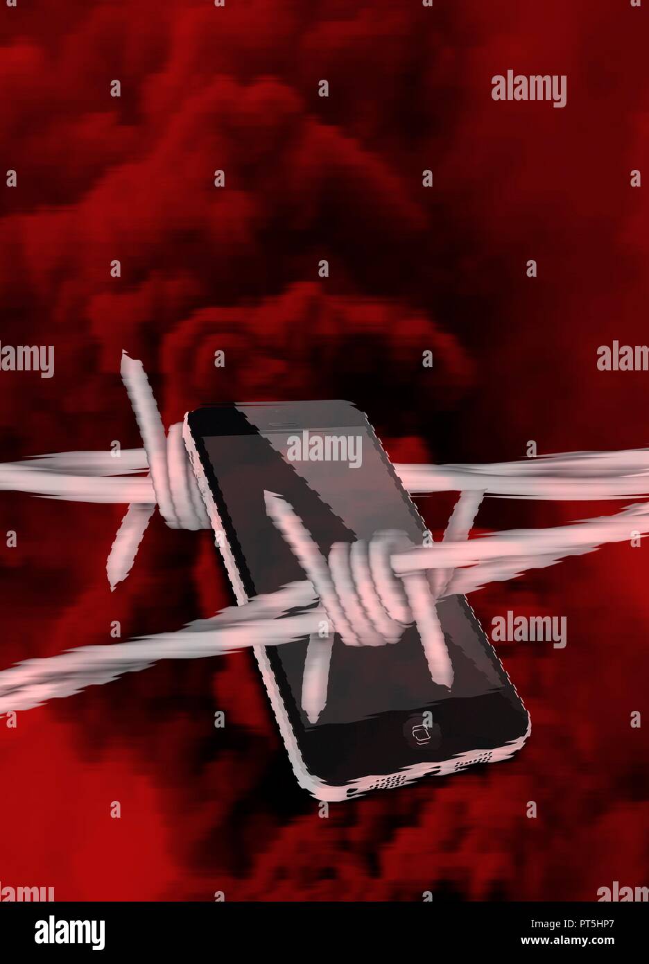 Cell phone wrapped in barbed wire, conceptual illustration Stock Photo ...