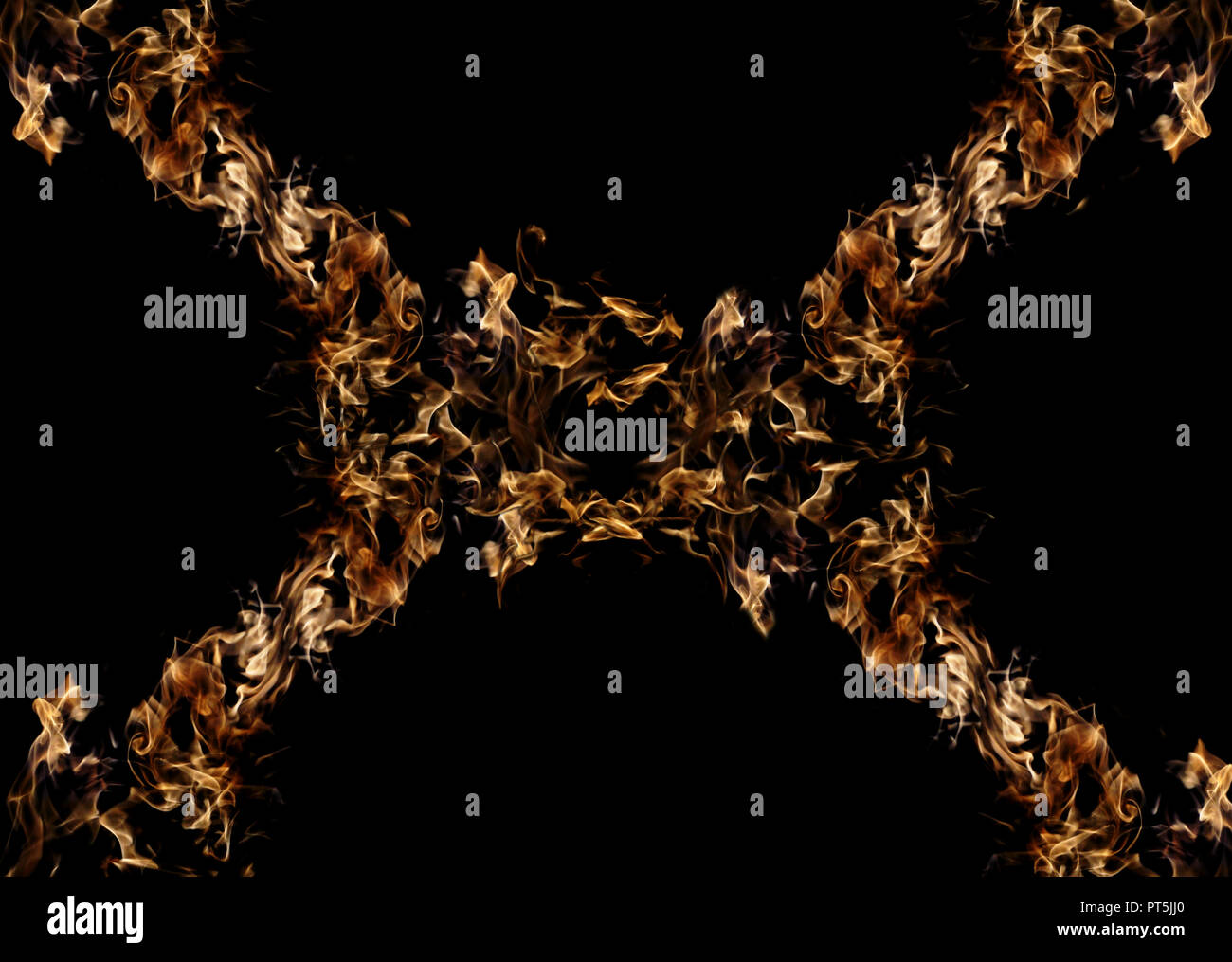 Burning fire flame in X shape with black background Stock Photo - Alamy